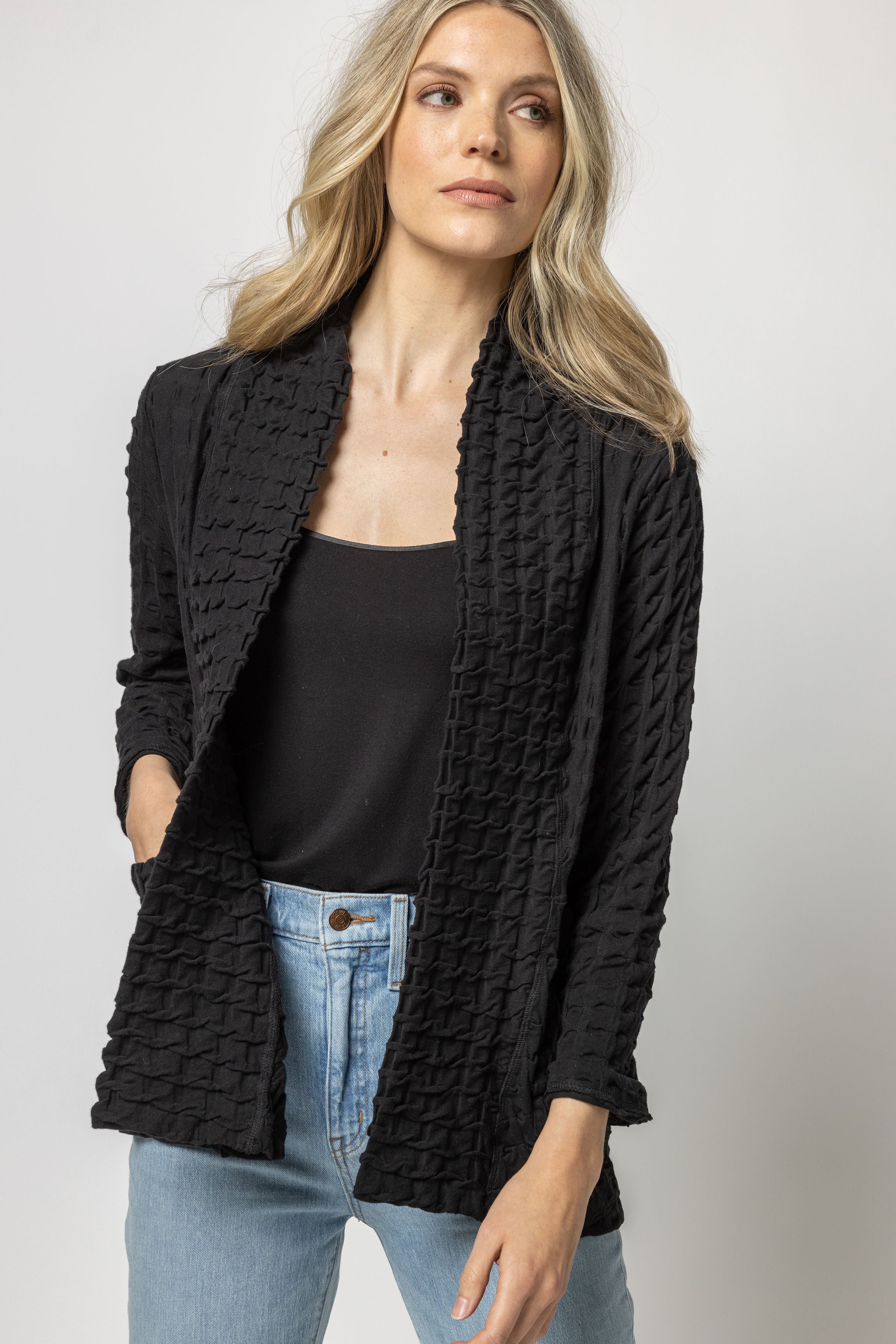 Black Waffle Open Cardigan – Komil Clothing